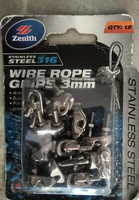 TOP QUALITY ZENITH 316 STAINLESS WIRE ROPE GRIPS X12 3MM ROPE TO 3.2MM ...