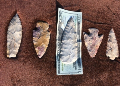 Arrowhead Collection of 5 Large points Calhoun Co. Illinois Western ...