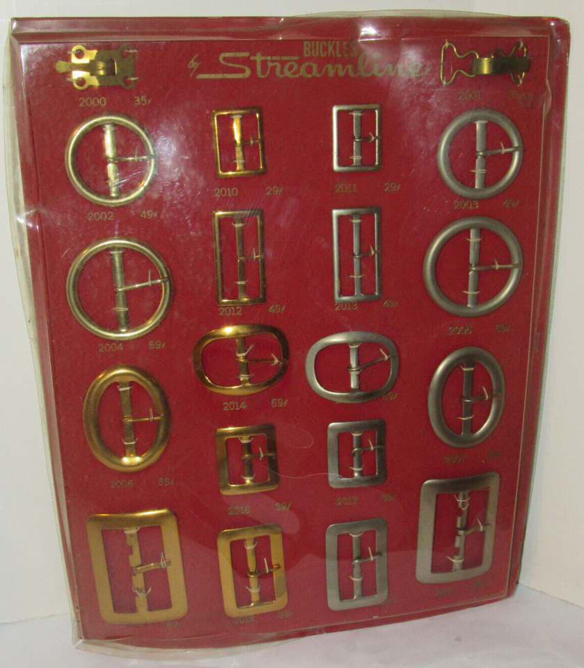 VINTAGE 1960s-70s BUCKLE STORE DISPLAY WITH EXTRA BUCKLES! BRASS ...