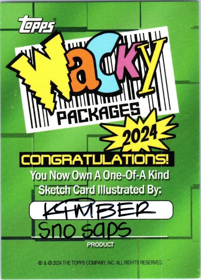 2024 WACKY PACKAGES ANS ARTIST SKETCH CARD SNO SNAPS by Kimber Grobman ...
