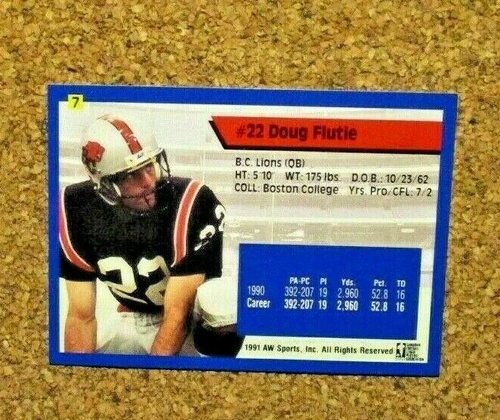 1991 AW Sports Football #7 Doug Flutie (British Columbia Lions) CFL (RC ...