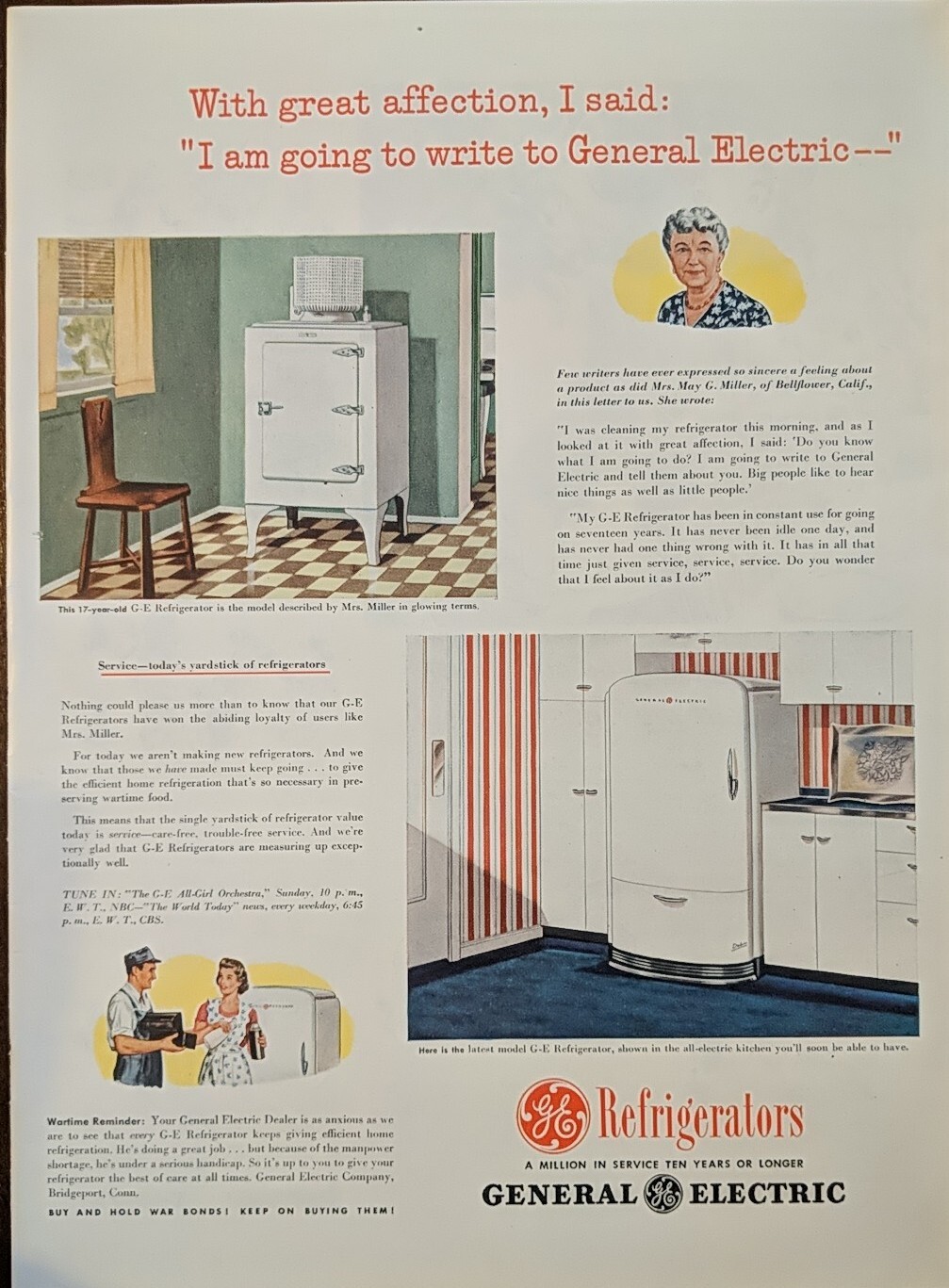 1945 vintage General Electric Refrigerator Print Ad WW2 Era | eBay