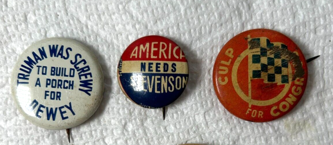3 Vintage Political Pinback Pins Truman Was Screwy Stevenson Culp | eBay