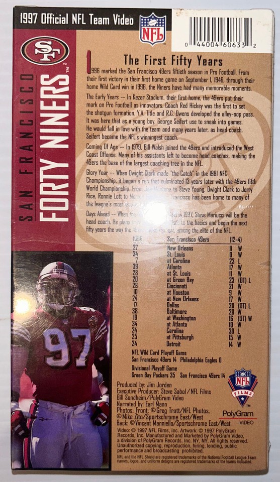 1997 Official NFL Team Video San Francisco Forty Niners VHS Sealed ...