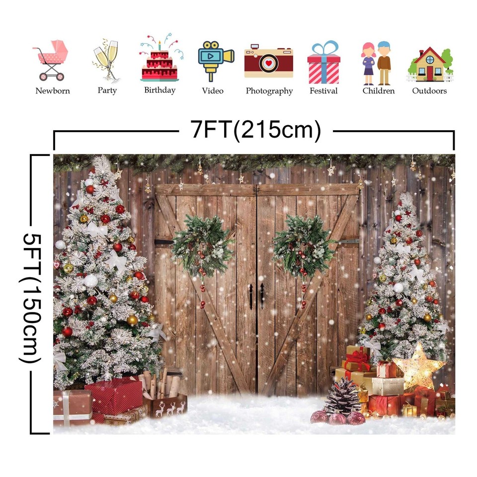 7x5FT Polyester Fabric Winter Christmas Rustic Barn Wood Door ...
