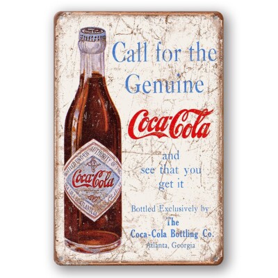 Tin Sign Coca Cola Call for Genuine Bottling Rustic Decorative Vintage ...
