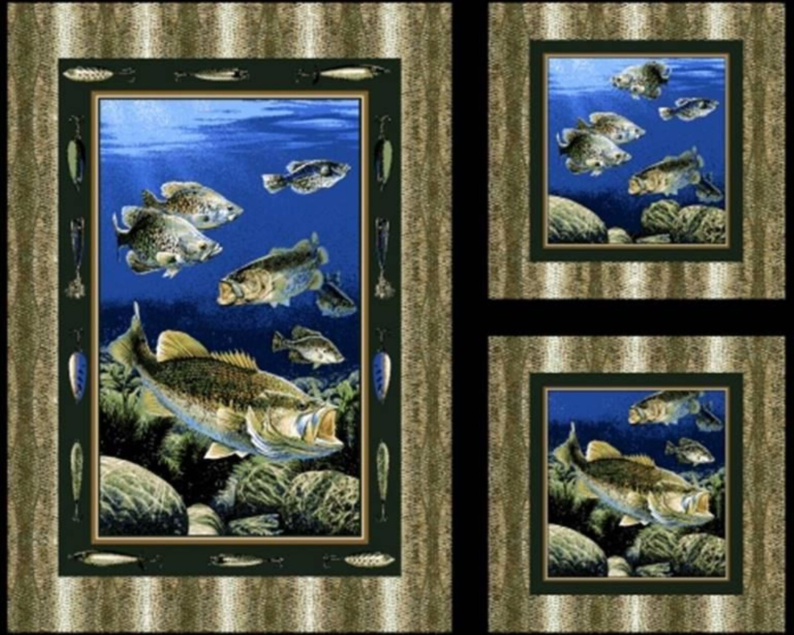 Lure of The Bass Fish Quilt & Pillow Panels Fabric 100 Cotton for sale ...