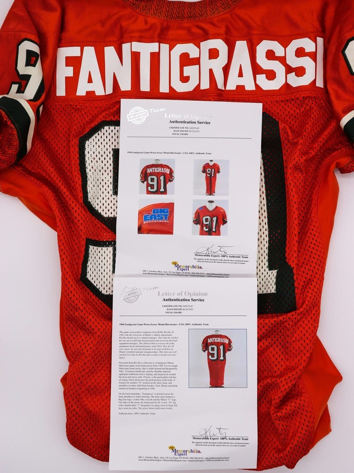 Game Worn 1996 #91 Joe Fantigrassi Miami Hurricanes Orange Home Jersey ...