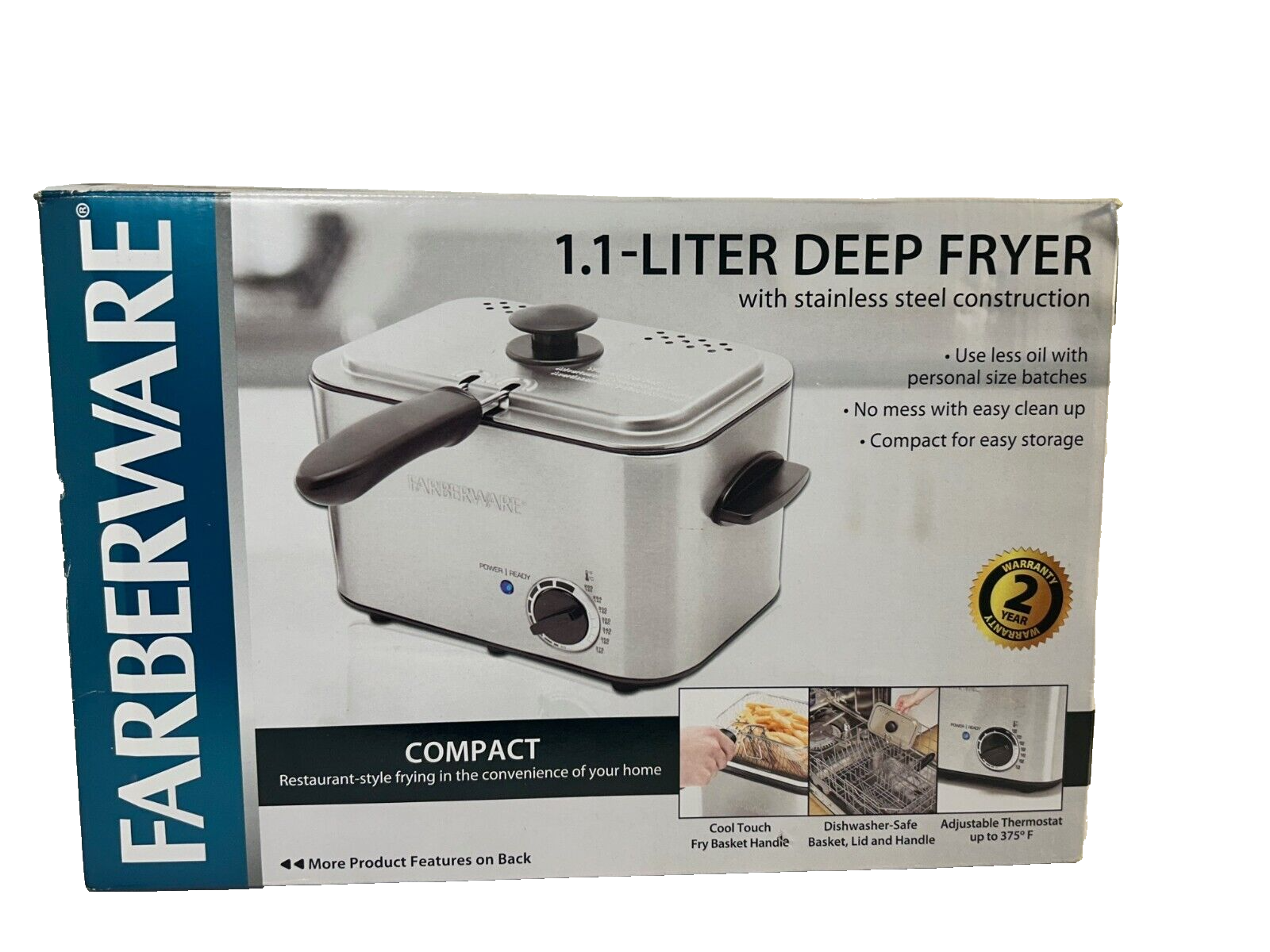 Farberware 1.1 Liter Stainless Steel Deep Fryer New in open box Compact ...