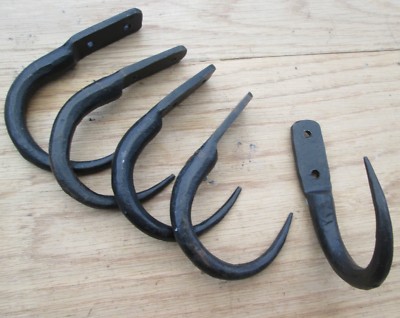 5 X BLACK IRON HAND FORGED OLD KITCHEN MEAT J BUTCHERS HOOK HANGING ...