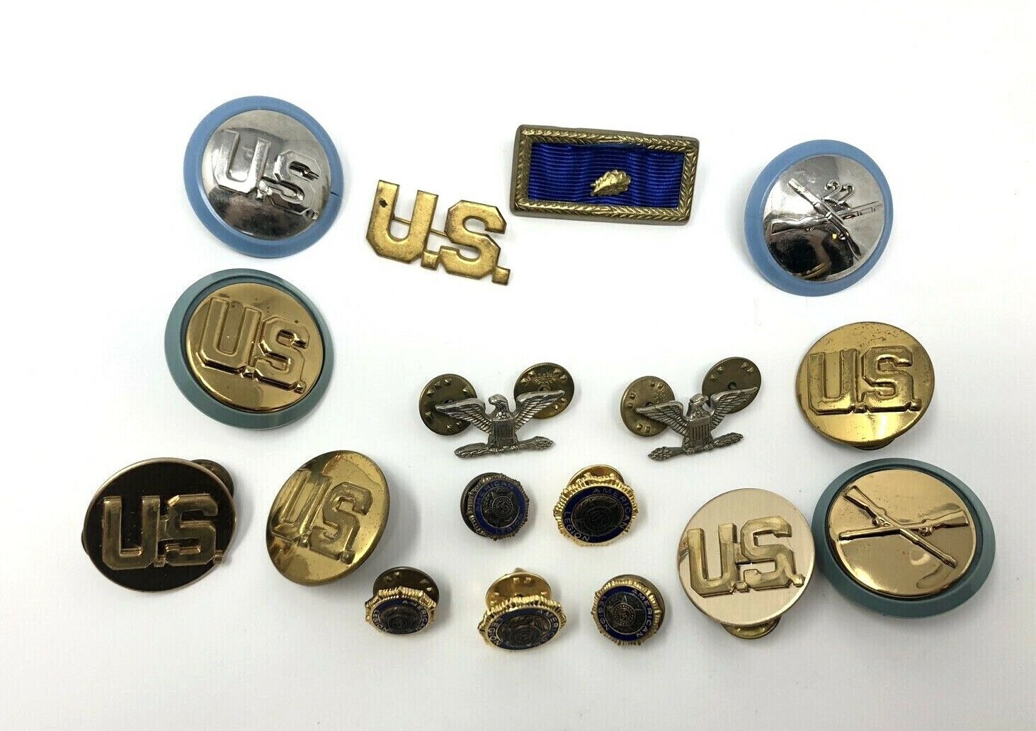 WW2 Army Lot - American Legion Pins, Collar Insignia, Meyer Eagle Pins ...