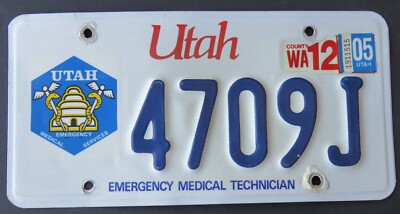 UTAH FIRE / EMT / EMERGENCY MEDICAL TECH license plate 2005 4709J | eBay