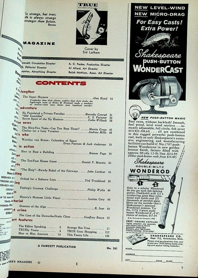 True February 1959 Philip Wylie CS Forester John Lardner Wernher von ...