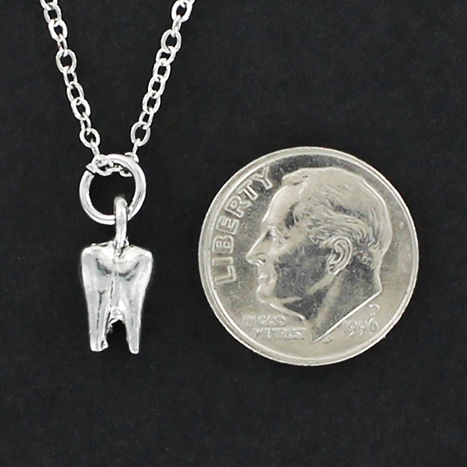 TOOTH Necklace - Pewter Charm on Chain Molar Teeth Dentist Hygienist 3D ...