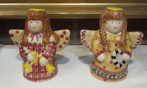 SAKURA ANGEL SALT AND PEPPER Set Ceramic Angels One With Braids Fall ...
