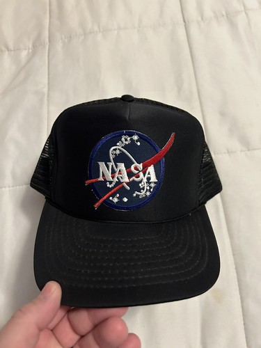 VINTAGE NASA Hat Navy Blue Cap Snap Back One Size Mesh Trucker ...
