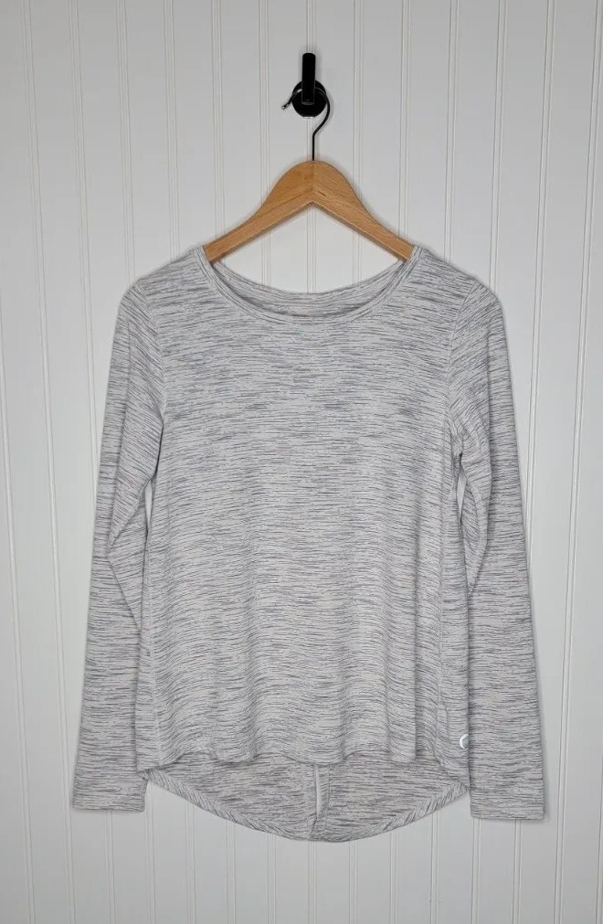 Zyia Active Gray Ivory Heathered Split Back Long Sleeve Top Women's ...