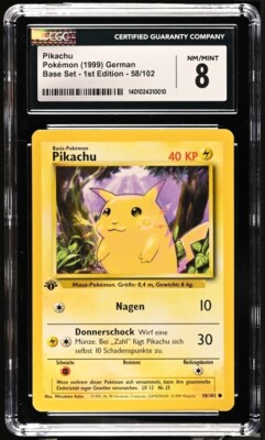 CGC 8 - Pikachu (German) - Pokemon TGC 1999 Base Set - 1st Edition ...