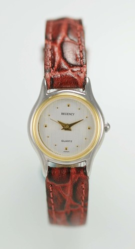 Regency Womens Watch White Stainless Silver Gold Leather Maroon Water ...