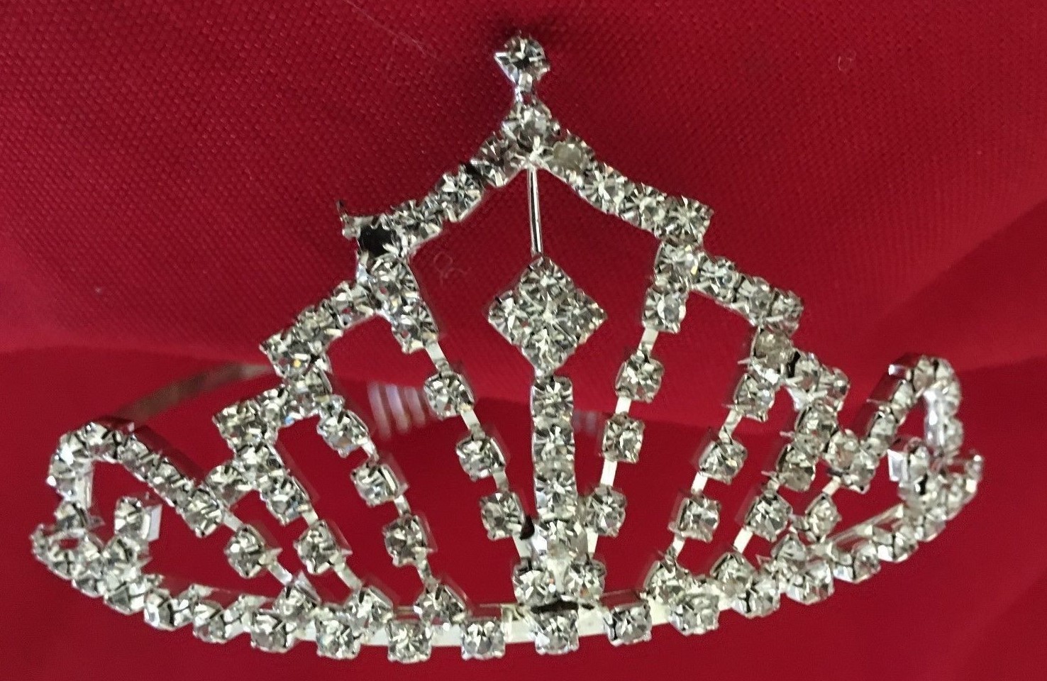 Stunning 2" Tall Formal Silvertone Rhinestone Crown T… - Gem