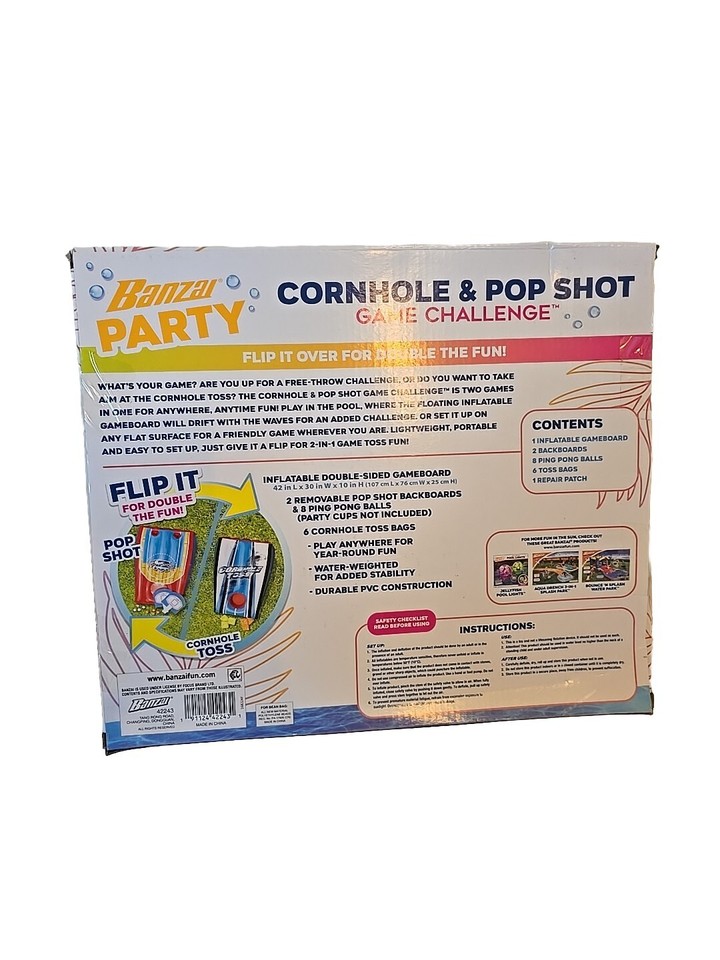 Banzai Party Pool Cornhole & Pop Shot Basketball Game Challenge - New ...