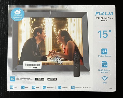 Fullja Digital Photo Frame F15 15” Black Wall Mount Motion Sensor 32GB ...