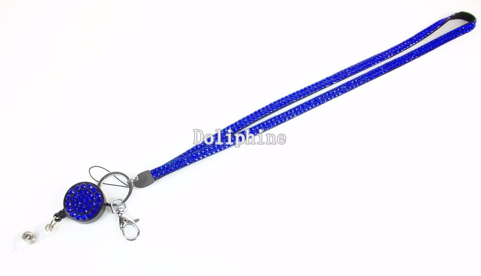 Multi Color Bling Rhinestone Lanyard with Retractable Reel for ID Badge ...
