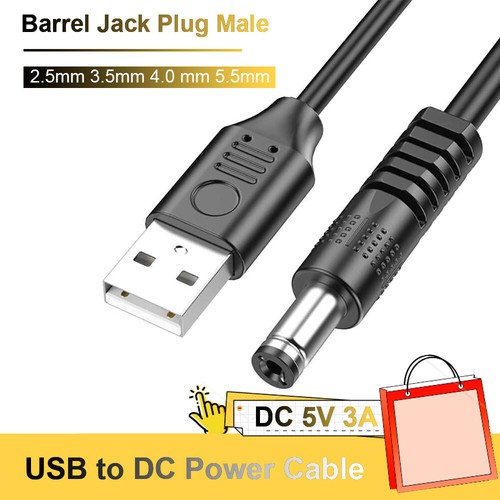 USB to DC Power Cable 5V 3A for 2.5mm 3.5mm 4.0 mm 5.5mm Barrel Jack ...