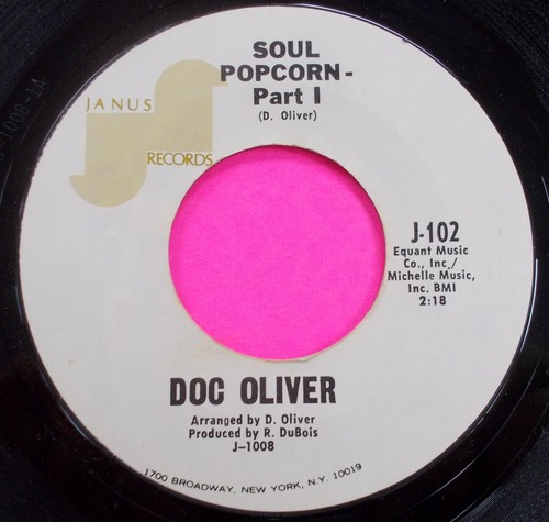 DOC OLIVER 7" SOUL Popcorn Part 1 & 2 JANUS 1969 Rare Groove SOUL FUNK ...
