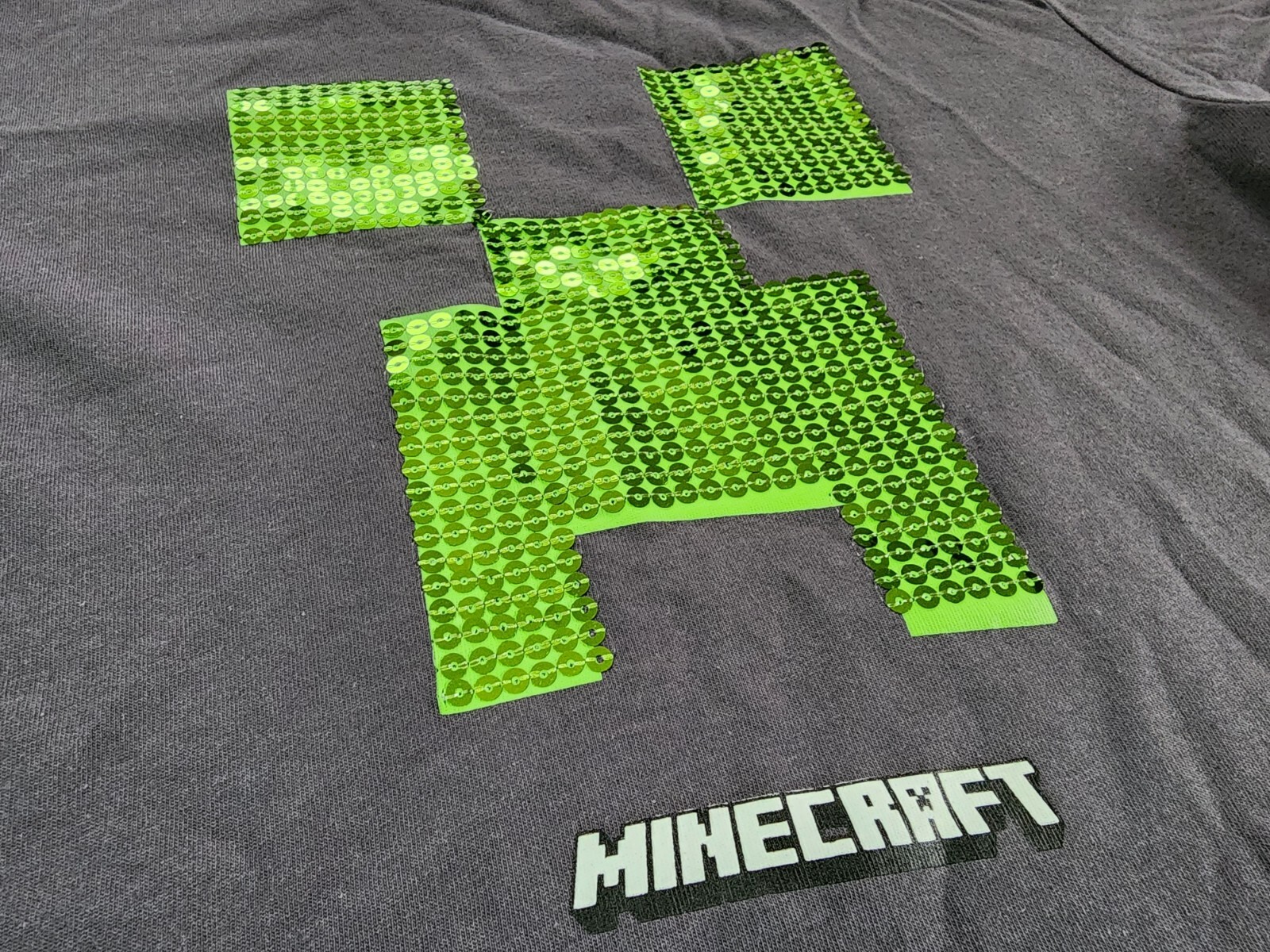 Minecraft Creeper Sequin Girls Charcoal Short Sleeve T Shirt Size 12 ...