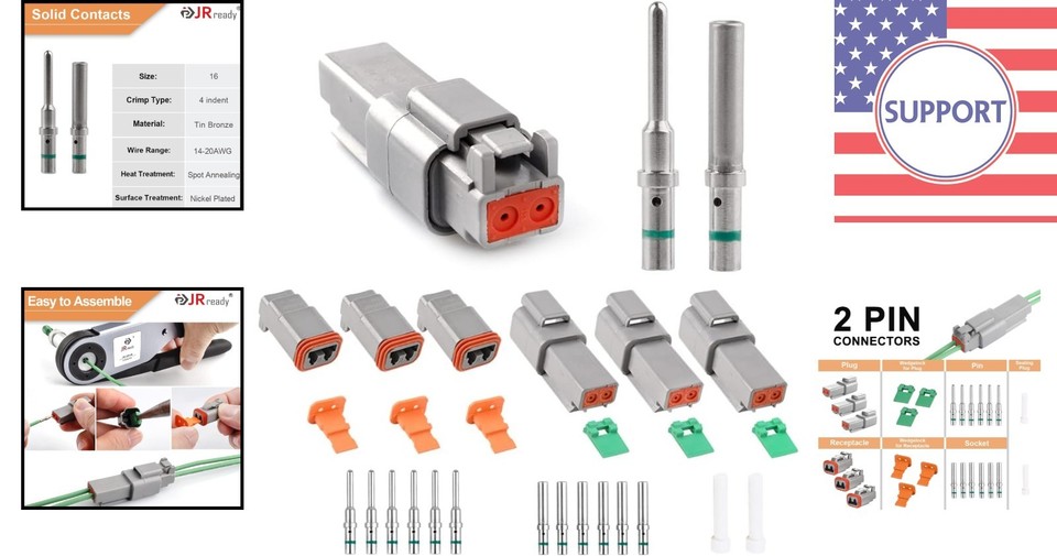 High Precision Waterproof Electrical 2 Pin Connector Set - 14-20 AWG ...