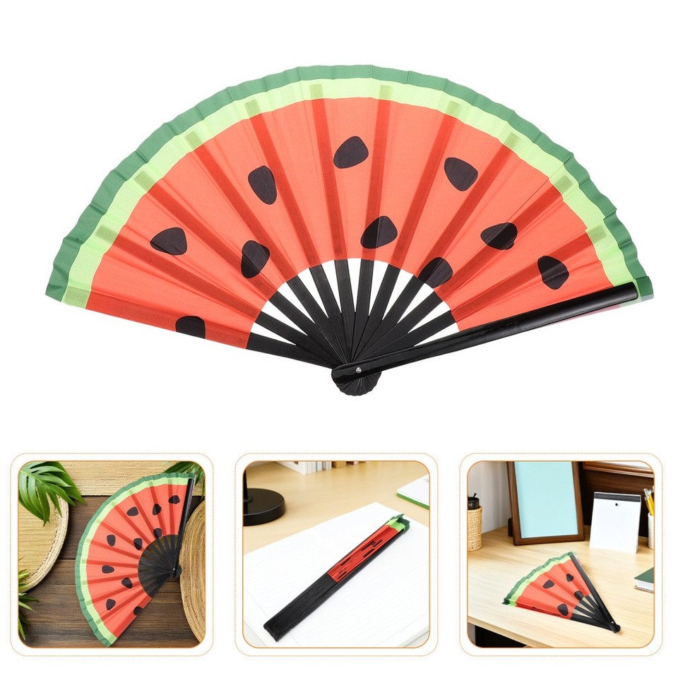 2pcs Decorative Folding Fan - Handheld Fluorescence Glow Fan Watermelon ...
