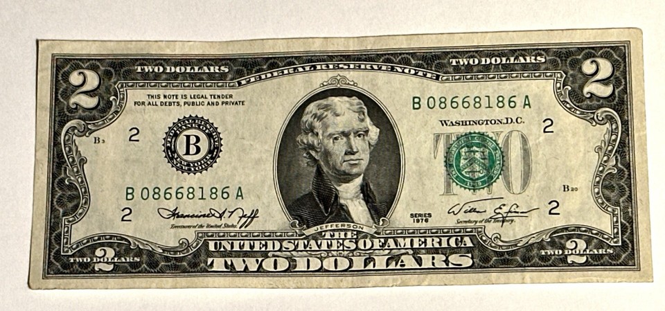 1976 2 Dollar Bill Rare *SERIAL NUMBER! Misprinted Treasury Seal | eBay