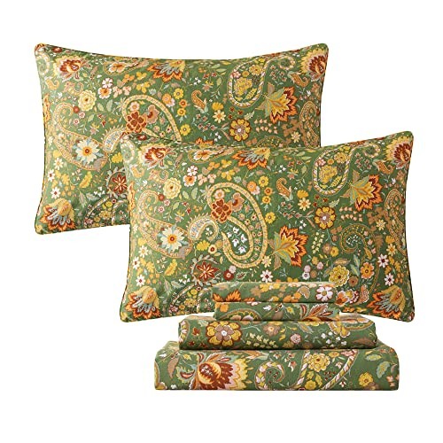 Paisley Sheets Set Full Bohemian Damask Paisley Bedding Luxurious Green ...