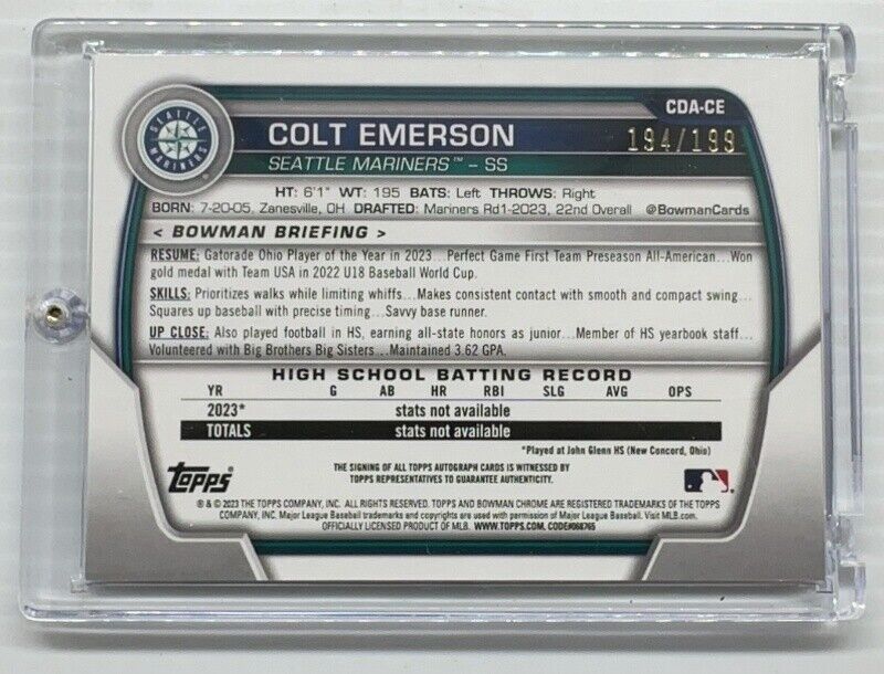 2023 Bowman Chrome Draft Colt Emerson 1st Aqua Lava Refractor Auto #194 ...