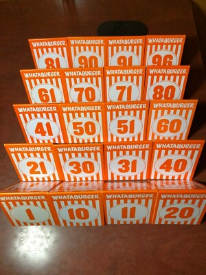 Whataburger Table Tent Numbers - Complete Glossy Set of Order Numbers ...