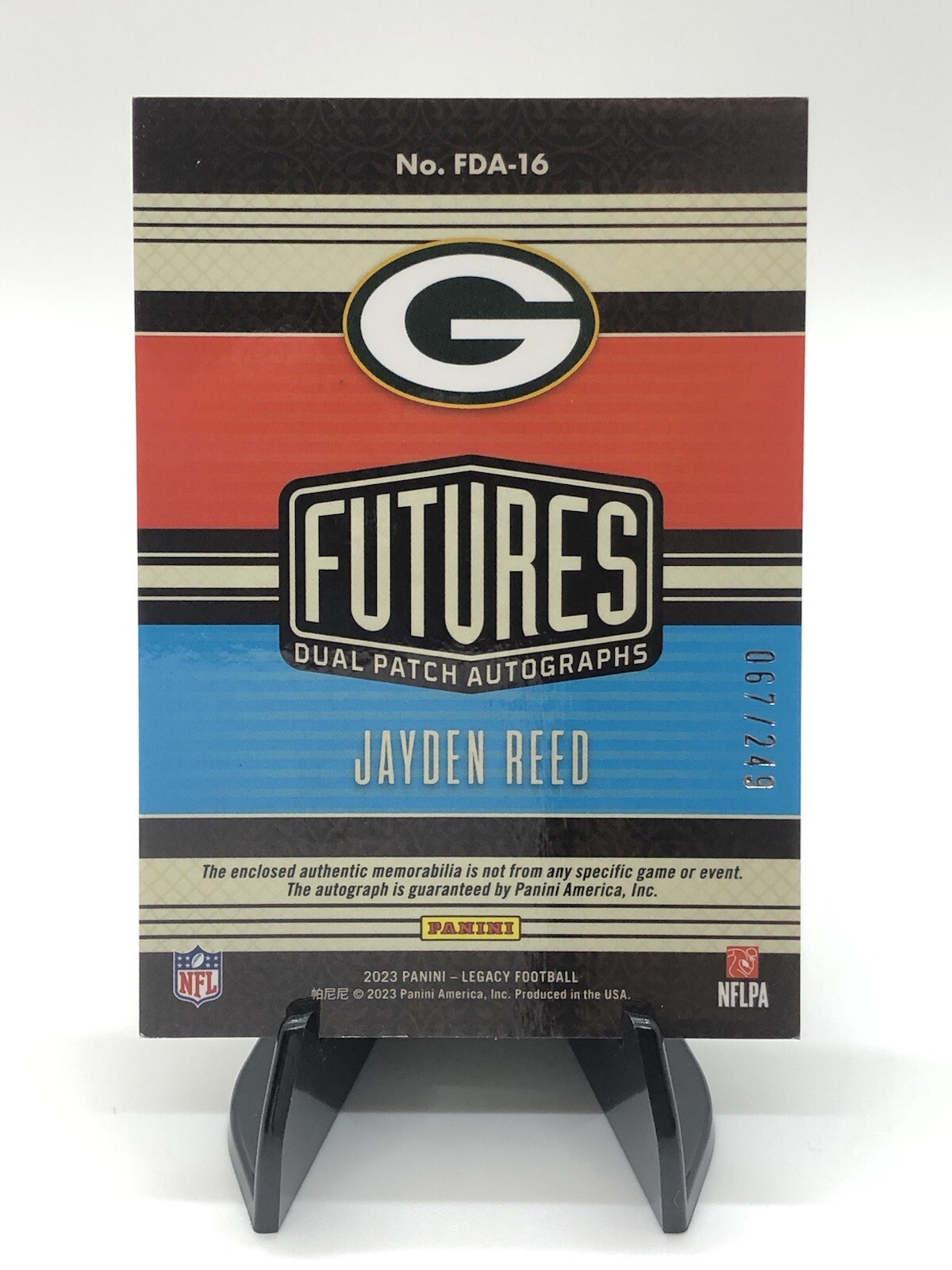 2023 Panini Legacy Jayden Reed Dual Patch Autograph Rookie Card 067/249 ...