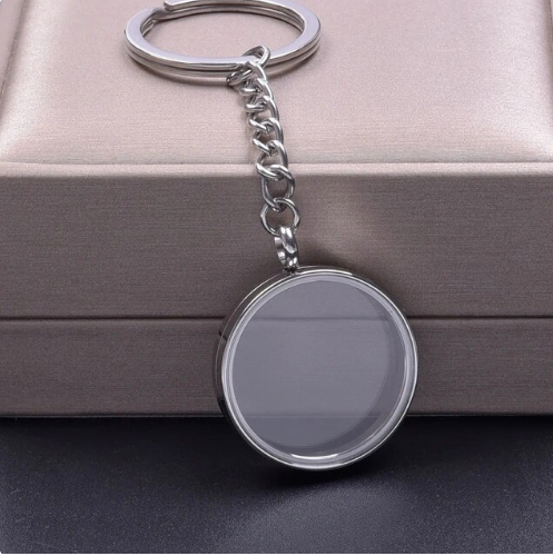Round Glass Stainless Steel Keychain Holds Coins Charms 25 mm Handbag ...