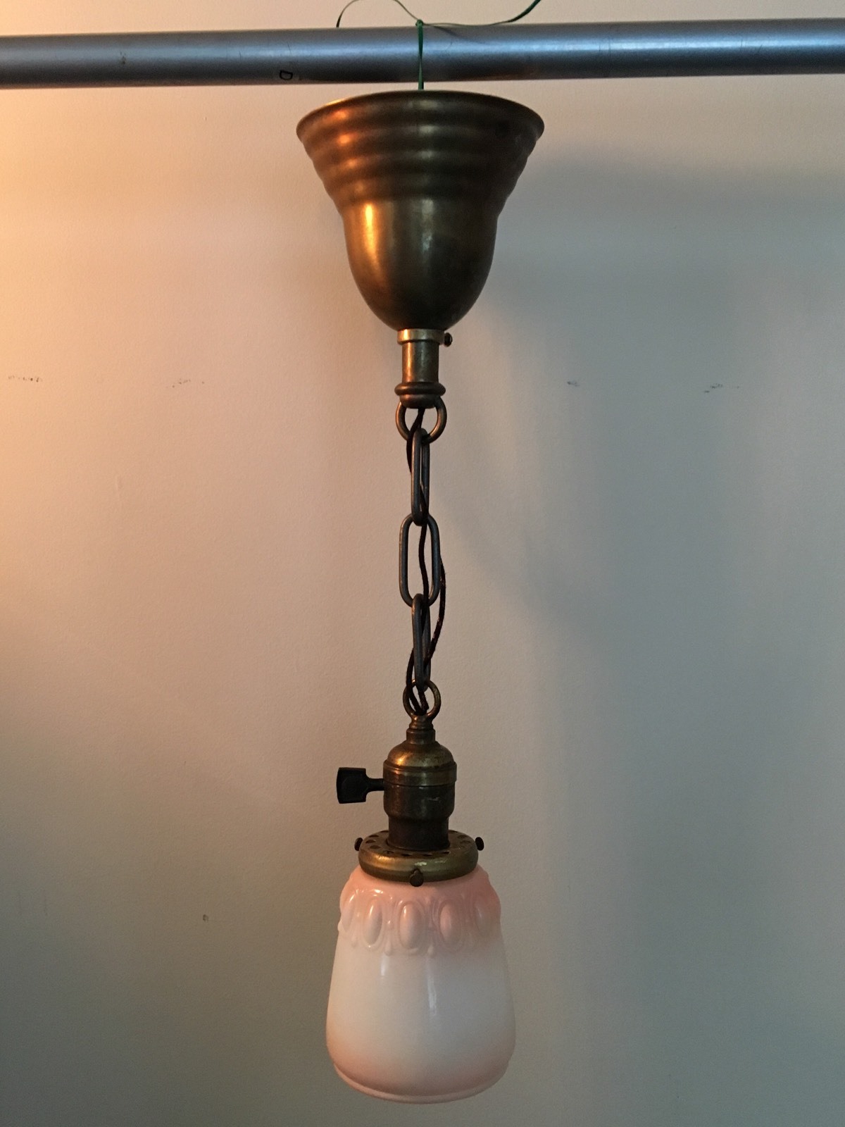 19" Antique Brass Pendant Light Hubbell Socket Antique Shade 8E | eBay