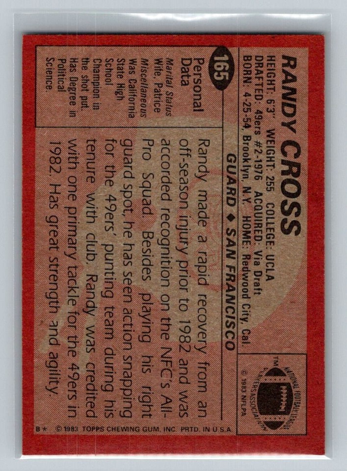 1983 NFL Topps Randy Cross #165 S.F.49ers 83-TFBC | eBay