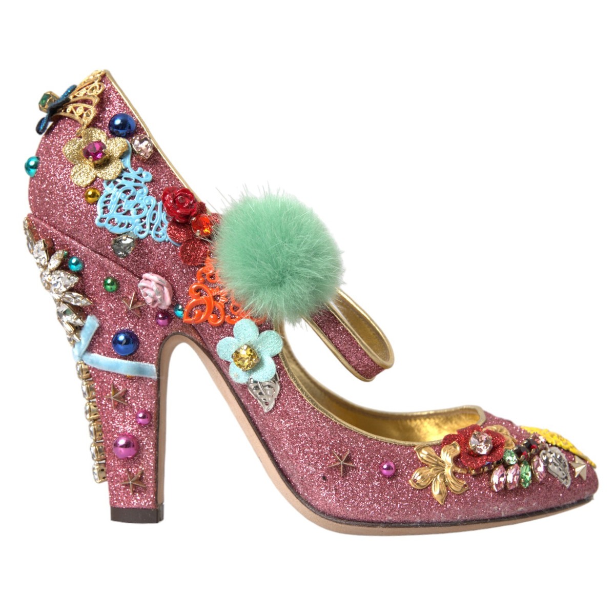 DOLCE & GABBANA Shoes Pink Embellished Fur Mary Jane Pumps DOLCE & GABBANA Shoes Pink Embellished Fur Mary Jane Pumps