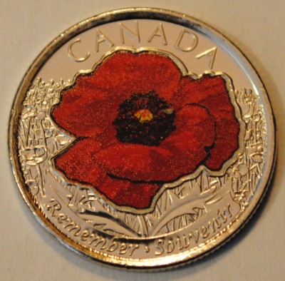Canada 2015 25 cents Coloured Poppy UNC from roll - BU Canadian Quarter ...