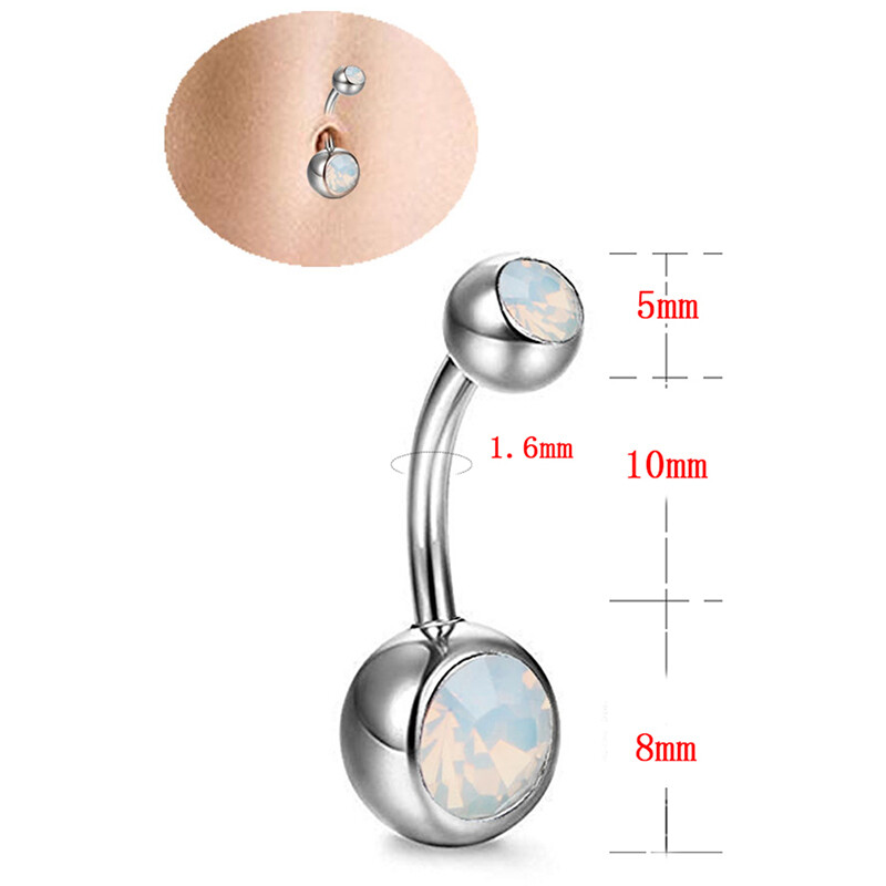 White Fire Opal Navel Rings Belly Button Bar Ring Dangle Body Piercing ...