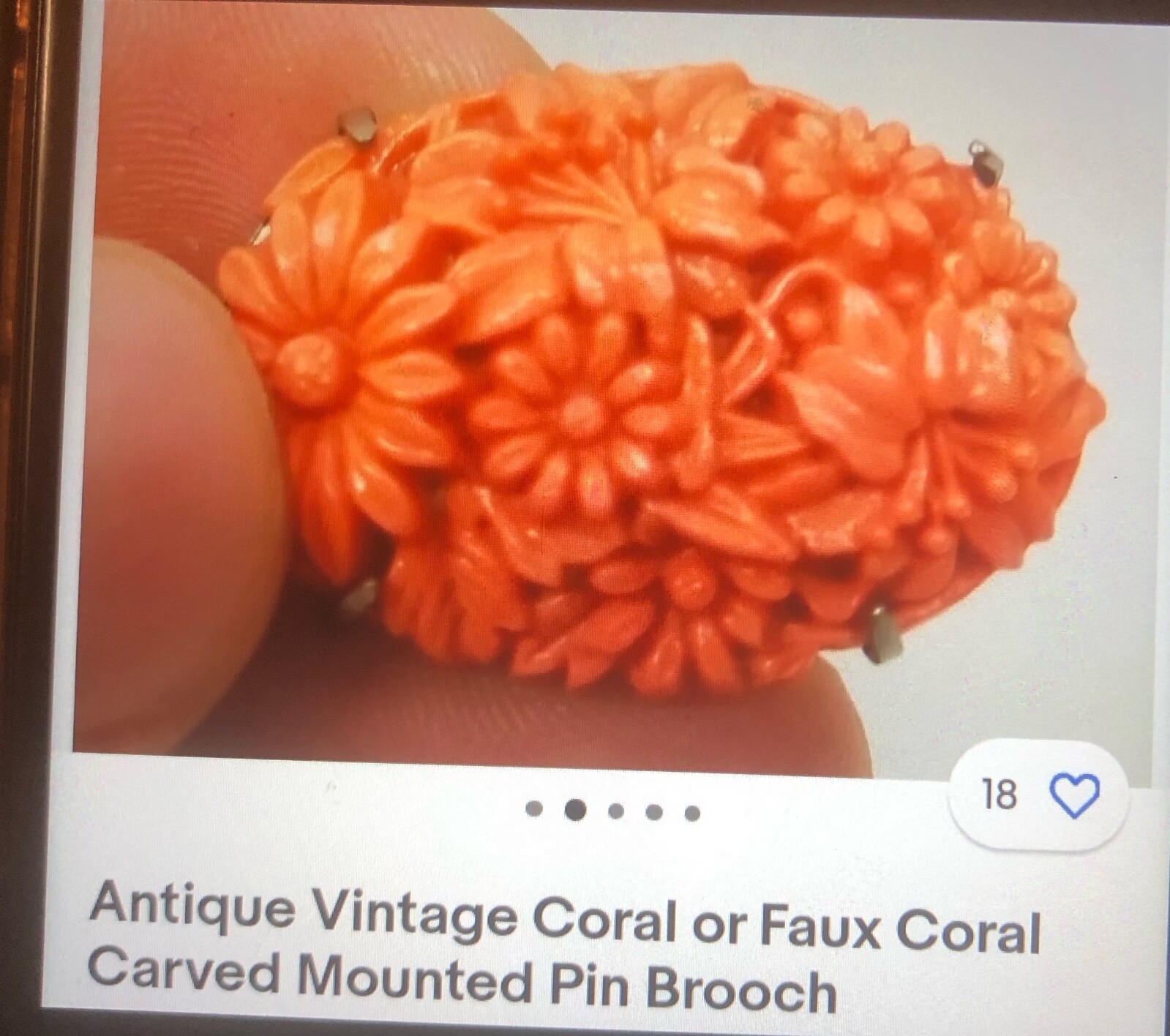 Antique Vintage Coral or Faux Coral Carved Mounted Pin Brooch | eBay