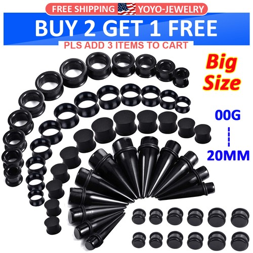 24PC Ear Stretching Kit - 00G-20mm Big Gauges Silicone Tunnel Acrylic ...