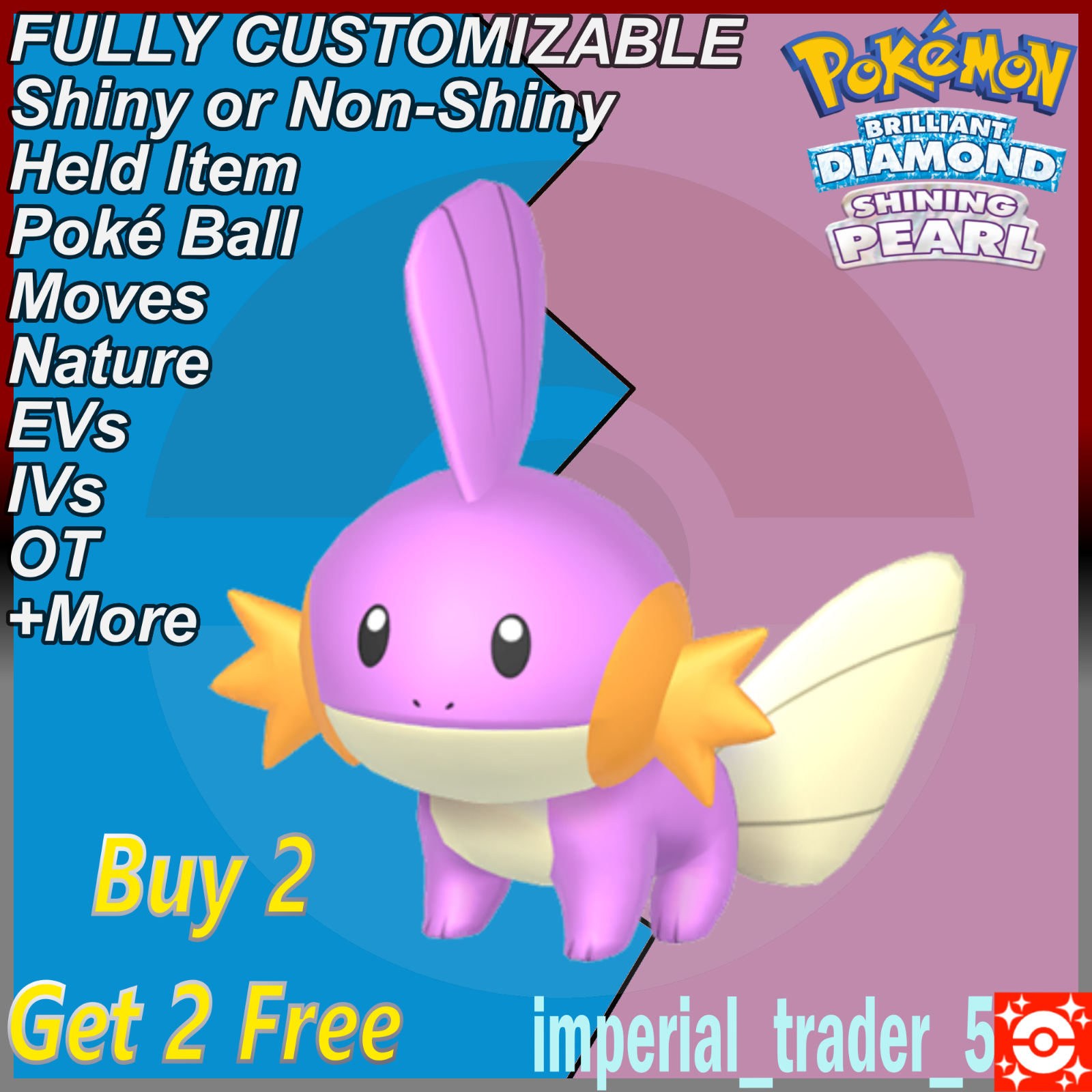 Pokemon Brilliant Diamond & Shining Pearl Shiny Mudkip 6IV Customizable ...