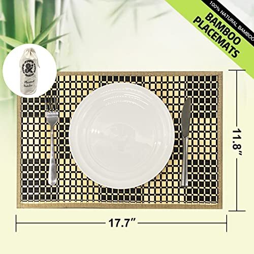 Set Of 8 Pcs Bamboo Placemats Rectangle Table Placemats Natural ...