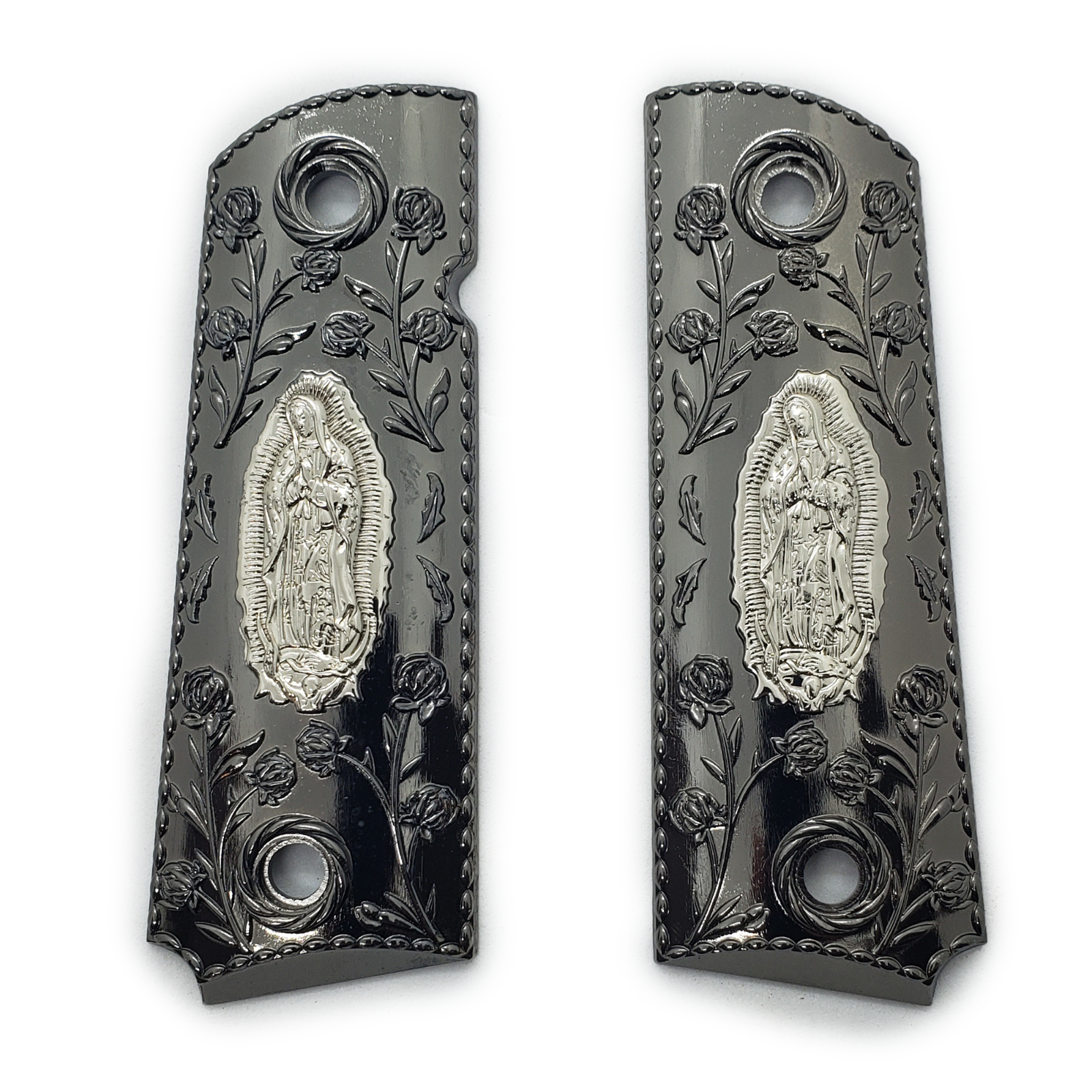 1911 Grips Full Size Virgin Mary Grips 45/38 super Colt Ambi Cut Black ...