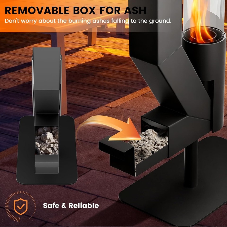 H&ZT Patio Pellet Heater Smokeless Outdoor Glass Fire Tube Heater Metal ...