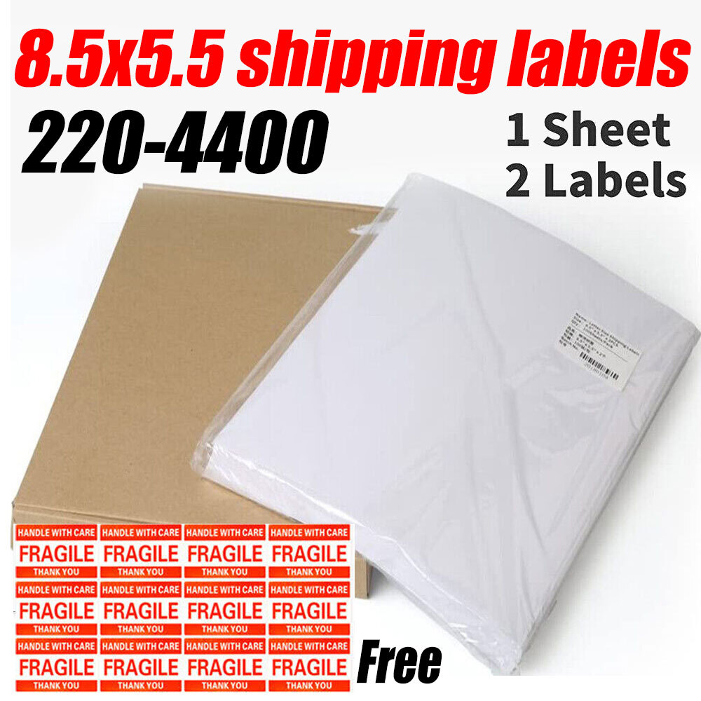 Shipping Labels 2 Per Sheet 8.5 x 5.5" Half Sheets Blank Self Adhesive ...